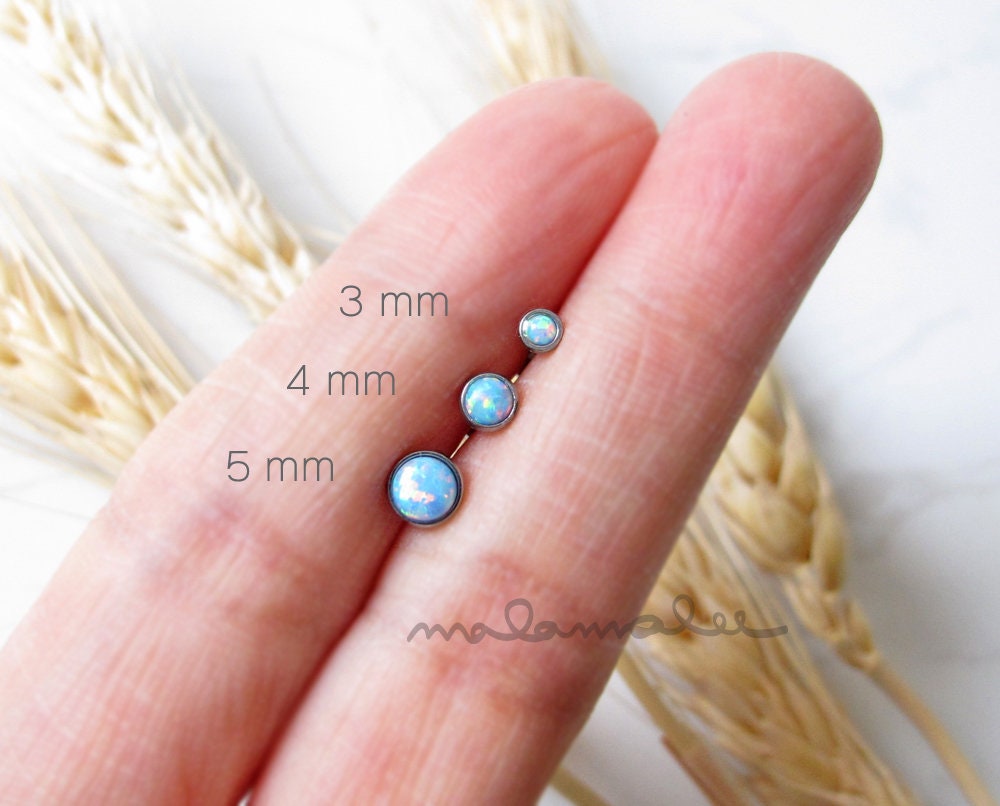 Set of 3 Light Blue Opal Internally Threaded Stud Titanium Earrings